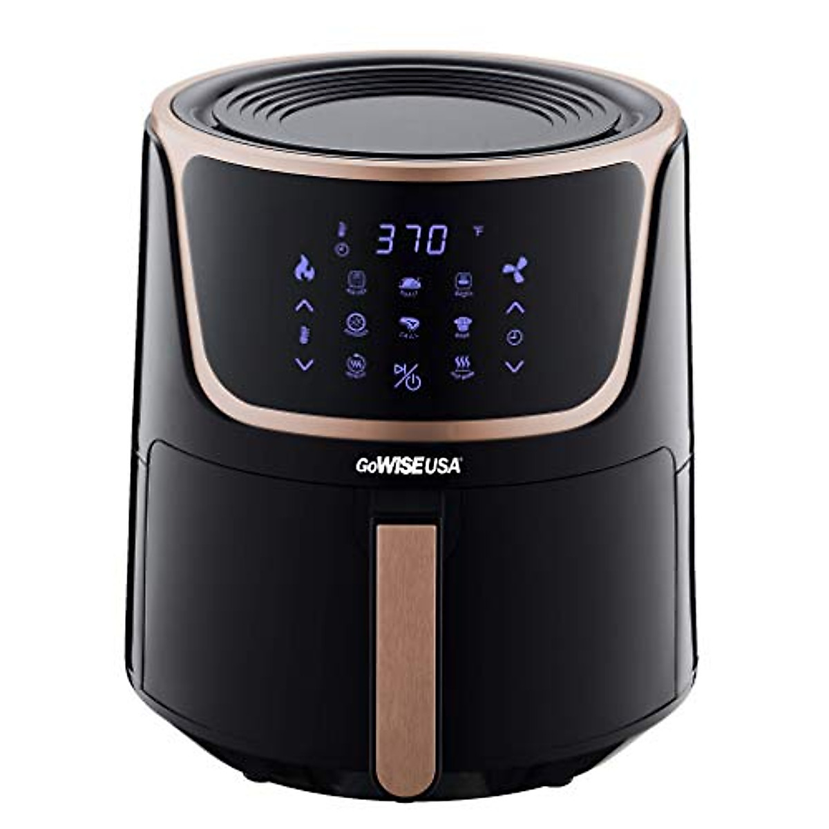 GoWISE USA GW22955 7-Quart Electric Air Fryer with Dehydrator & 3 Stackable Racks, Digital Touchscreen with 8 Functions + Recipes, 7.0-Qt, Black/Copper