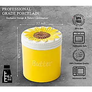 Sunflower Butter Crock Butter Keeper French Butter Dish Ceramic Cup Butter Holder With Water Line Non-Slip Design