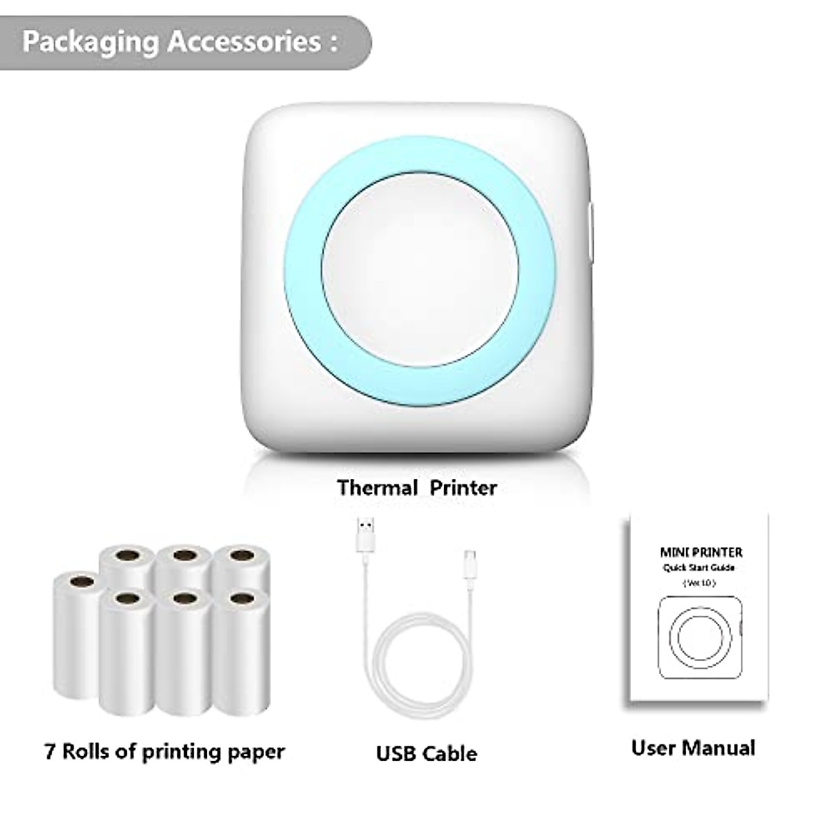 LetSketch Mini Sticker Maker, Thermal Picture Inkless Printer, Sticker Printer, Wireless Bluetooth Receipt Printer, 300DPI for Journal Book/Note/Label/Photo(7 Rolls Thermal Paper)