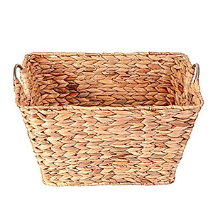 Vintiquewise Water Hyacinth Wicker Large Square Storage Laundry Basket with Handles