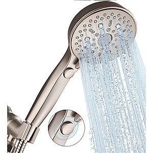 Heemli 12 Functions Shower Head with handheld, High Pressure Detachable Shower Head Set with Hose/ON/Off Button for Pets Dog Bath, Adjustable Bracket Rubber Washers Brushed Nickel