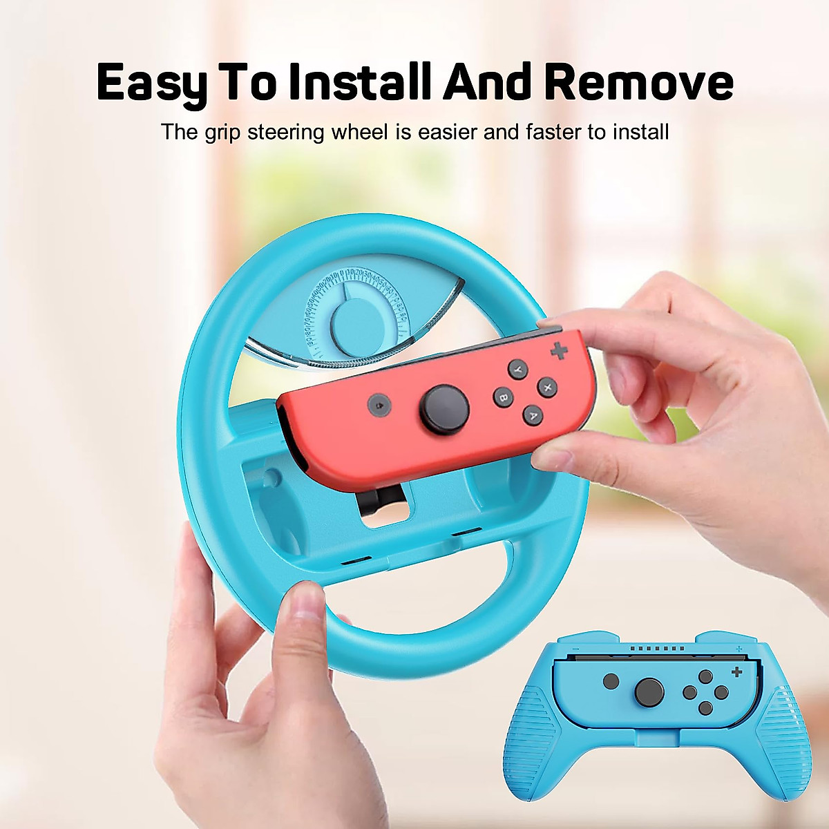 Switch Steering Wheel Grips for Switch Controller & Joycon Hand Grips 4 Pack for Mario Kart 8 Deluxe,Accessories Racing Wheel Kit Grips(Blue &Red)