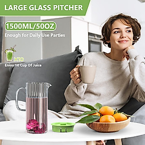 Glass Pitcher with Lid 50oz/1.5 Liter, Water Pitcher with Removable Lid And Wide Handle, Juice Jug for Fridge, Beverage Carafe for Cold/Hot Water, Iced Tea