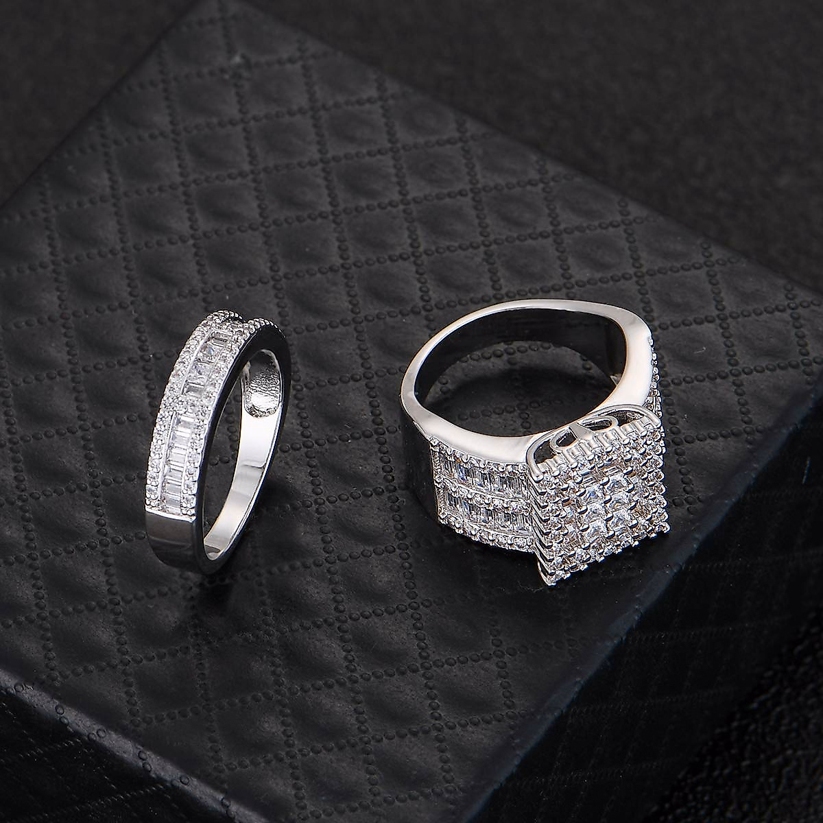 2PCS CZ Stackable Ring Sets - Rectangle Cubic Zirconia Square Engagement Wedding Rings for Women Jewelry Gift (7)
