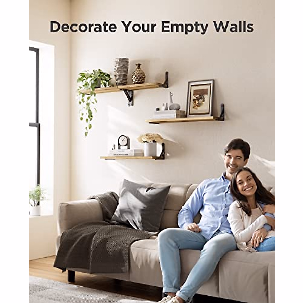 AMADA HOMEFURNISHING Floating Shelves Wall Mounted Set of 4, Wood Shelves for Wall Décor, Rustic Storage Shelf, Wall Shelves for Bedroom, Bathroom, Living Room, Kitchen, Office, Set of 4, AMFS26