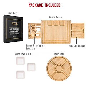 XcE Bamboo Cheese Board and Charcuterie Board with Knife Set, 16 x 13 x 1.5 inch, 2 Set Bundle