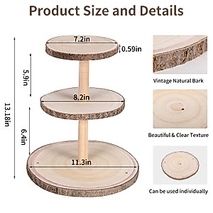 FORACKS 3 Tiered Cupcake Tower Stand Rustic Round Wooden Dessert Cake Dispaly Stands for Wedding, Birthday, Graduation, Tea Party for Thanksgiving