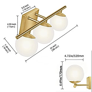 YHTlaeh New Bathroom Vanity Light 3 Lights Fixtures Brushed Brass Milk White Globe Glass Shade Modern Wall Bar Sconce Over Mirror (Exclude G9 Bulb)