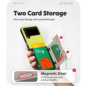 GOOSPERY Galaxy Z Flip 4 / Z Flip 3 Wallet Case with Card Holder, Protective Dual Layer Bumper Phone Case, Lime