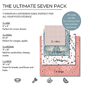 Honeybee Wrap Reusable Beeswax Wraps for Food | 7 Pack | Eco Friendly, Organic, Biodegradable, Plastic Free, Bee's Wrap for Reusable Bowl Covers and Food Storage | Reusable Cling Wrap | Australia Made