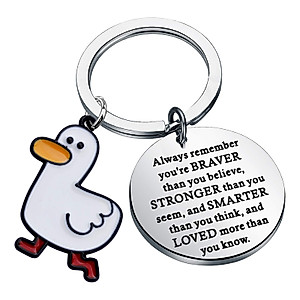 WSNANG Cute Duck Jewelry You are Braver Stronger Smarter Than You Think Keychain Duck Inspirational Gifts for Duck Lover (Duck Always KC)