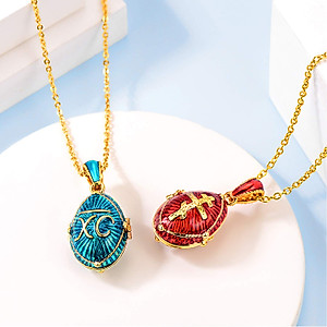 U7 Orthodox Cross Pendant 18K Gold Plated Red Enamel Locket Necklace for Women Men