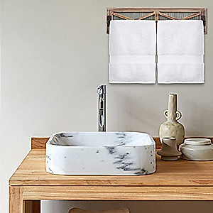 Livoccur Rustic Towel Rack, Wall Mounted Tower Holder with Whitewashed Wood Barn Door and Galvanized Decor, Hanging Towel Bar for Bathroom Towels, Robes, Kitchen Storage Organizer Rack