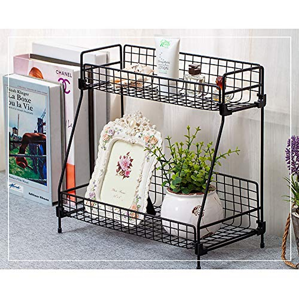 kaileyouxiangongsi 2-Tier Bathroom Countertop Organizer -Cosmetic Organizer- Makeup Organizer Holder for Bathroom -Kitchen Organizer Storage Wire Shelves Basket (Black)
