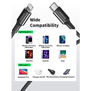 UGREEN USB C to Lightning Cable- 3FT MFi Certified PD Fast Charging Phone Charger Cord Compatible with iPhone 14/14 Pro/14 Pro Max, iPhone 13/12/11/X/XR/XS/8 Series, MacBook, iPad, AirPods Pro