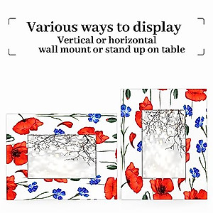 JXDXHCW 5x7 Picture Frame Red Poppy Blue Flower Home Gallery Wall Tabletop Decor with Stand Hanging Hook for Photos Certificate Poster Collage Display-Floral Pattern Frame