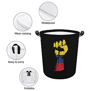 Colombian Flag Nation Spirit Laundry Hamper Round Canvas Fabric Baskets with Handles Waterproof Collapsible Washing Bin Clothes Bag