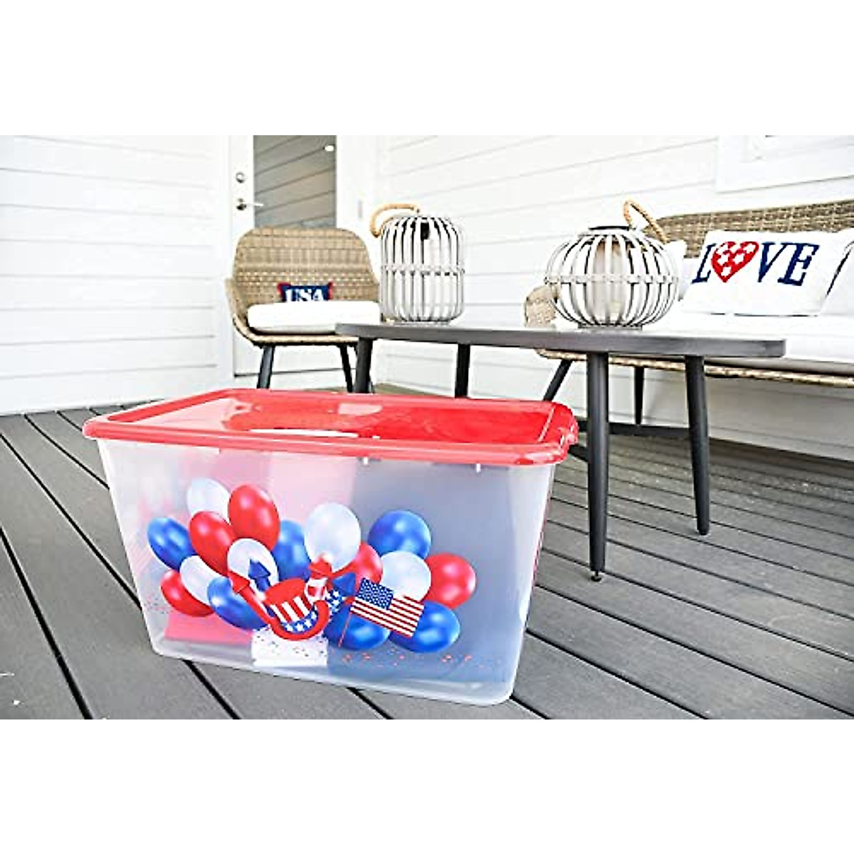 SIMPLYKLEEN 14.5-gal. Reusable Stacking Plastic Storage Containers with Lids, USA 4th of July (Pack of 2) Made in the USA