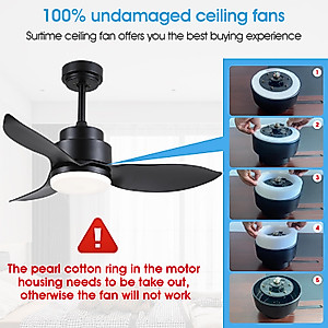 Surtime Modern Black Ceiling Fans with Lights and Remote, Indoor Outdoor Ceiling Fan for Patios,Living Room, Bedroom Etc 38" (with Lighting Memory Function)