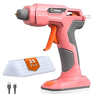 GoGonova Glue Gun Zuel, 20s Fast Preheating Anti-drip Cordless Glue Gun, 2Ah USB-C Rechargeable Hot Glue Gun Kit with 25 Pcs Mini Glue Sticks, Smart Power-Off, Pink