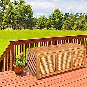 LDAILY Moccha Garden Backyard Storage Bench, Large Acacia Wood Deck Box, Outdoor Storage Container for Patio Furniture Cushions and Gardening Tools