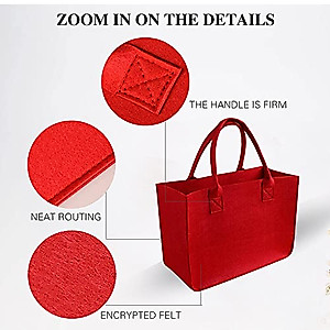 Reusable Felt Bag, 35 x 24 x 19cm Shopping Basket Storage Wood Log Carrier with Long Handle, Storing Wood, Toys, Newspaper (Grey)