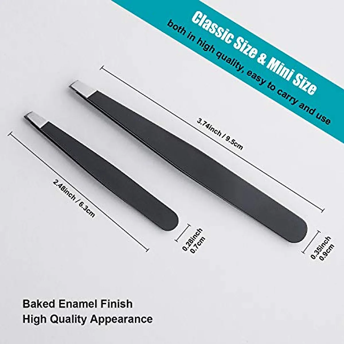 Lepinko 2PCS Slant Tweezers, Classic and Mini Size, Stainless Steel, Precision Eyebrow Plucker for Facial Hair, Ingrown Hair, Splinter Removal and Precise Needs, for Men and Women