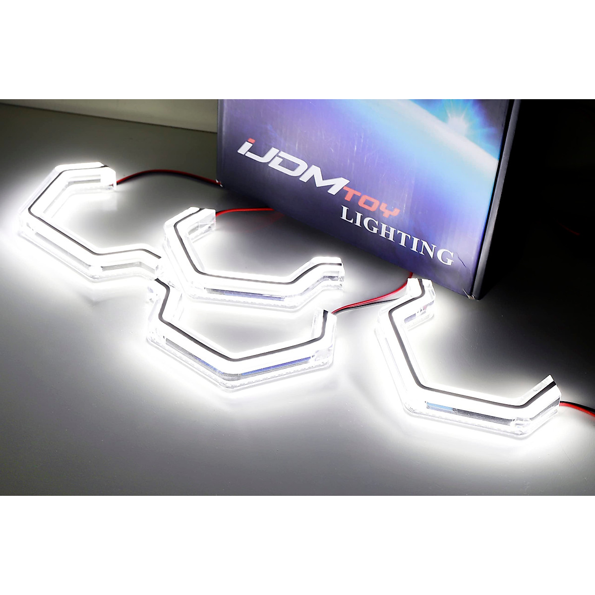 iJDMTOY 4pc Set Iconic Performance Style 7000K Xenon White Hexagon Shape LED Angel Eyes Halo Rings w/Crystal Acrylic Covers Compatible with BMW 3 Series OEM LED/Xenon Light Trims