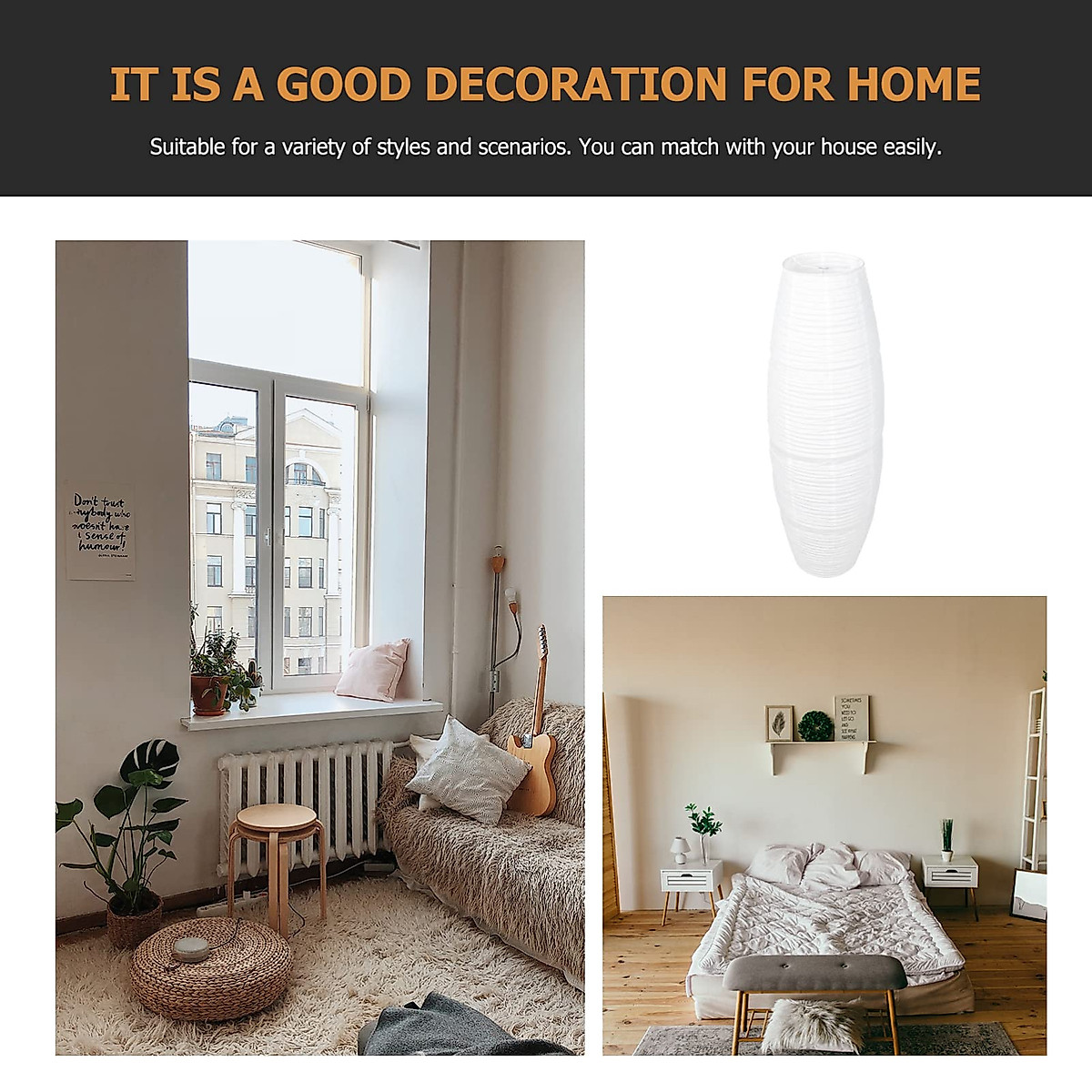 Lurrose Paper Floor Lamp Shade Contemporary Floor Lamps Japanese Style Standing Lamps Shade for Bedside Floor Lamp Living Room White