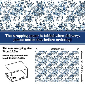 AnyDesign Blue Floral Wrapping Paper Blue White Wild Flower Gift Wrap Paper Bluk Folded Flat Wild Floral Art Paper for Wedding Birthday Baby Shower DIY Craft Gift Wrapping, 19.7 x 27.6 Inch, 8 Sheet