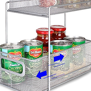 Artestia Under Sink Organizers and Storage Pull Out Drawers 2 Tiers Mesh Sliding Bathroom Cabinet Organizers Baskets Multipurpose Storage Shelf for Bathroom Kitchen, Silver