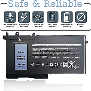 JGTM 51Wh 93FTF Laptop Battery Replacement for Dell Latitude 5580 5590 5480 5490 5280 5288 5488 5491 5495 5591 E5280 E5480 E5580 Precision 15 3520 3530 M3520 M3530 D4CMT GJKNX 3DDDG 83XPC 4YFVG 11.4V