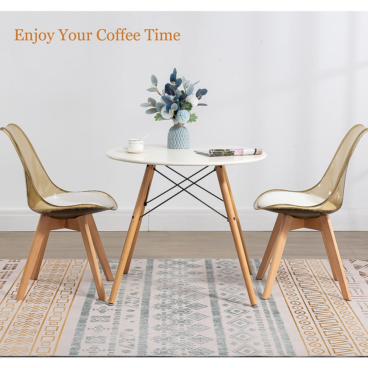 ANOUR Dining Chairs Set of 4, Modern Kitchen Clear Acrylic Accent Dinner Chairs with PU Leather Cushions Seat and Solid Beech Legs, Suitable for Living Room and Bedroom