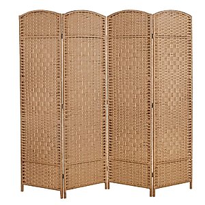 Cocosica 6 ft. Tall Room Divider and Folding Privacy Screen, Weave Fiber Foldable Panel Wall Divider with Diamond Pattern Weaved & 4 Panel Room Screen Divider Separator, Freestanding Room Divider…