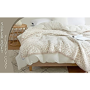 100% Polyester Microfiber Fluffy Leopard Knitted Throw Blanket Super Soft Cozy Lightweight Thick Blanket for Sofa Couch Bed 51"X71" Stone /Cream¡­