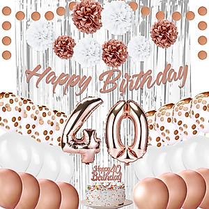 EpiqueOne 41-Piece Rose Gold 40th Birthday Decorations for Women | Includes Happy Birthday Banner, Cake Topper, Tissue Pom Poms & More | Easy to Set Up | Also Ideal for Bridal and Baby Showers & More