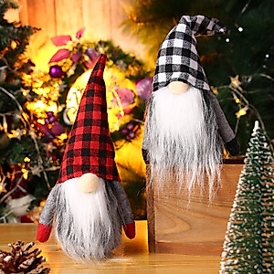 BSSN 2PCS Christmas Gnome Plush Decorations, Buffalo Check Handmade Scandinavian Tomte - Christmas Home Tabletop Elf Gnomes Decor Ornaments