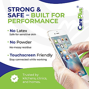 Care Plus Disposable Vinyl Gloves Medium Size| Heavy Duty | Non Sterile | Powder Free | Latex Free Rubber | 100 Count Box |food Safe