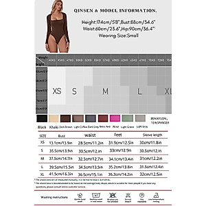 QINSEN Sexy Bodysuit for Women Square Neck High Cut Thong Tops Long Sleeve Shirt Coffee Bean XL