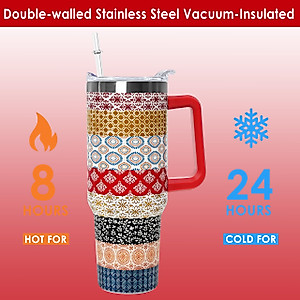 omezin 40 Oz Boho Tumbler With Handle 40oz Boho Tumbler With Lid Straw Double Insulated Travel Coffee Mug Womens Boho Cup Gifts