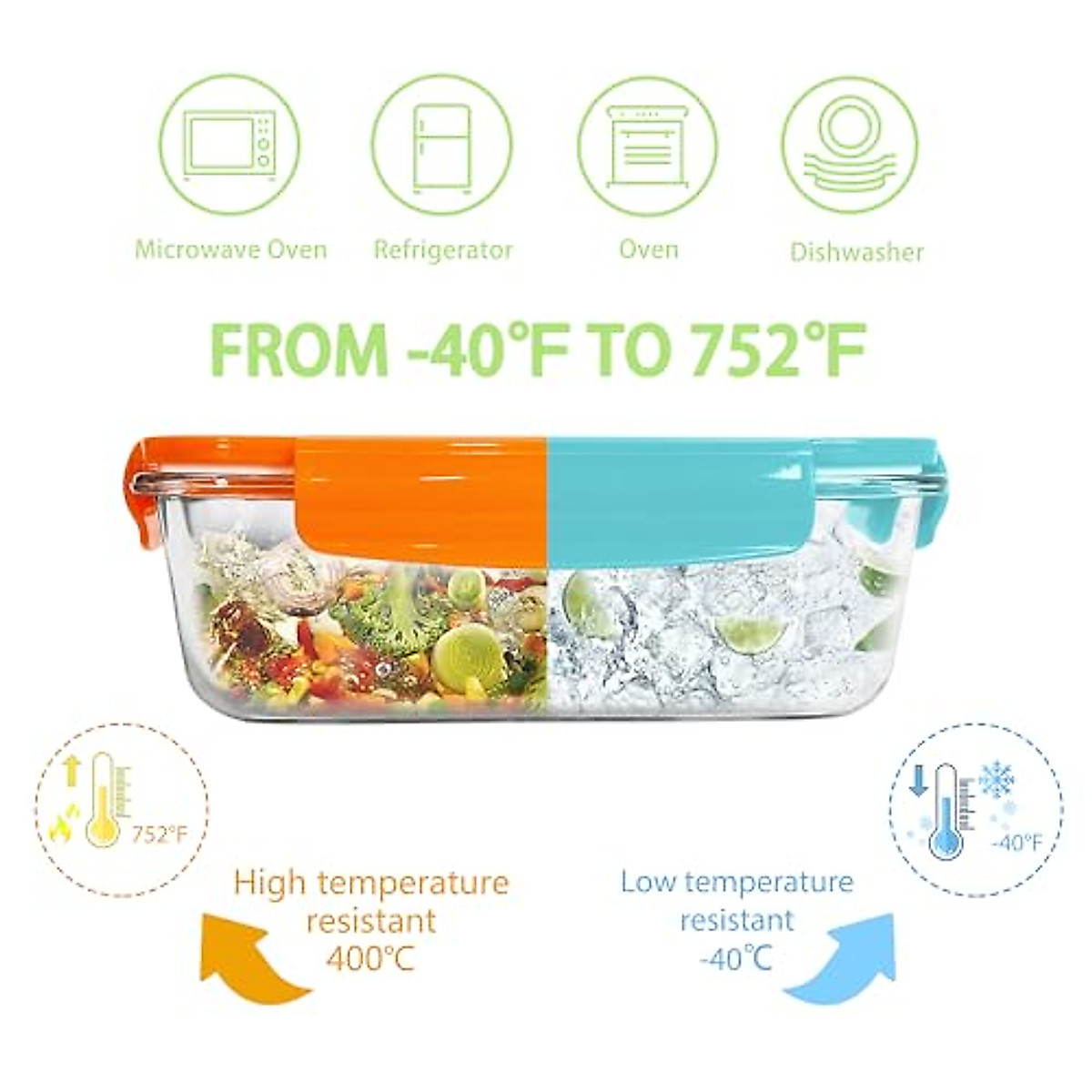 ZRRHOO 10 Pack Orange Food Storage Container Set, Glass Meal Prep Containers with Lids (Built in Vent), Airtight Bento Boxes for Microwave, Oven, Freezer and Dishwasher, BPA Free & Leak Proof