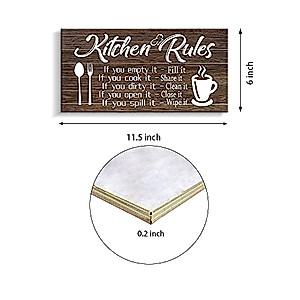 Pinetree Art Kitchen Rules Wall Decor Rustic Farmhouse Funny Kitchen Quote Wood Wall Sign Modern Home Wooden Signs for Kitchen Decoration (6" X 11.5", brown)