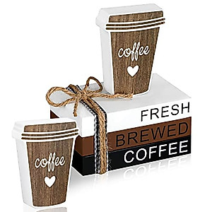 Summer Wooden Tiered Tray Decor Coffee Table Decor Watermelon Book Stack Lemon Table Decor Lemon Wood Decorative Books Coffee Wood Decorative Books for Home (Coffee)