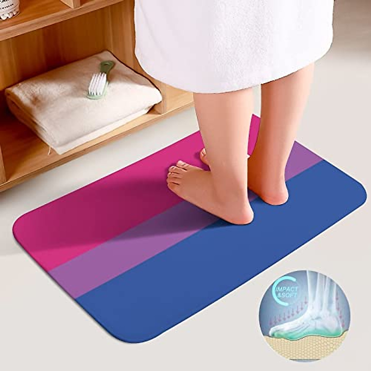 DamTma 3 Piece Bath Rugs Sets Bisexual Pride Non Slip Bathroom Carpet Water Absorbent Bathroom Rugs U-Shaped Toilet Mat Toilet Lid Cover LGBTQIA+ Bathroom Sets