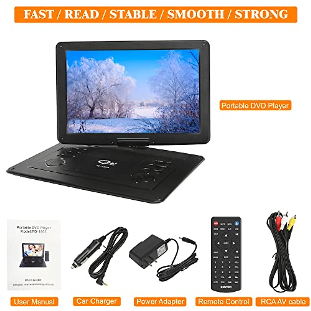 17.9" Portable DVD Player with 15.6" Large HD Screen,Support AV-in/Out and Multiple Disc Formats ,High Volume Speaker,with Extra Carrying Bag,Black……