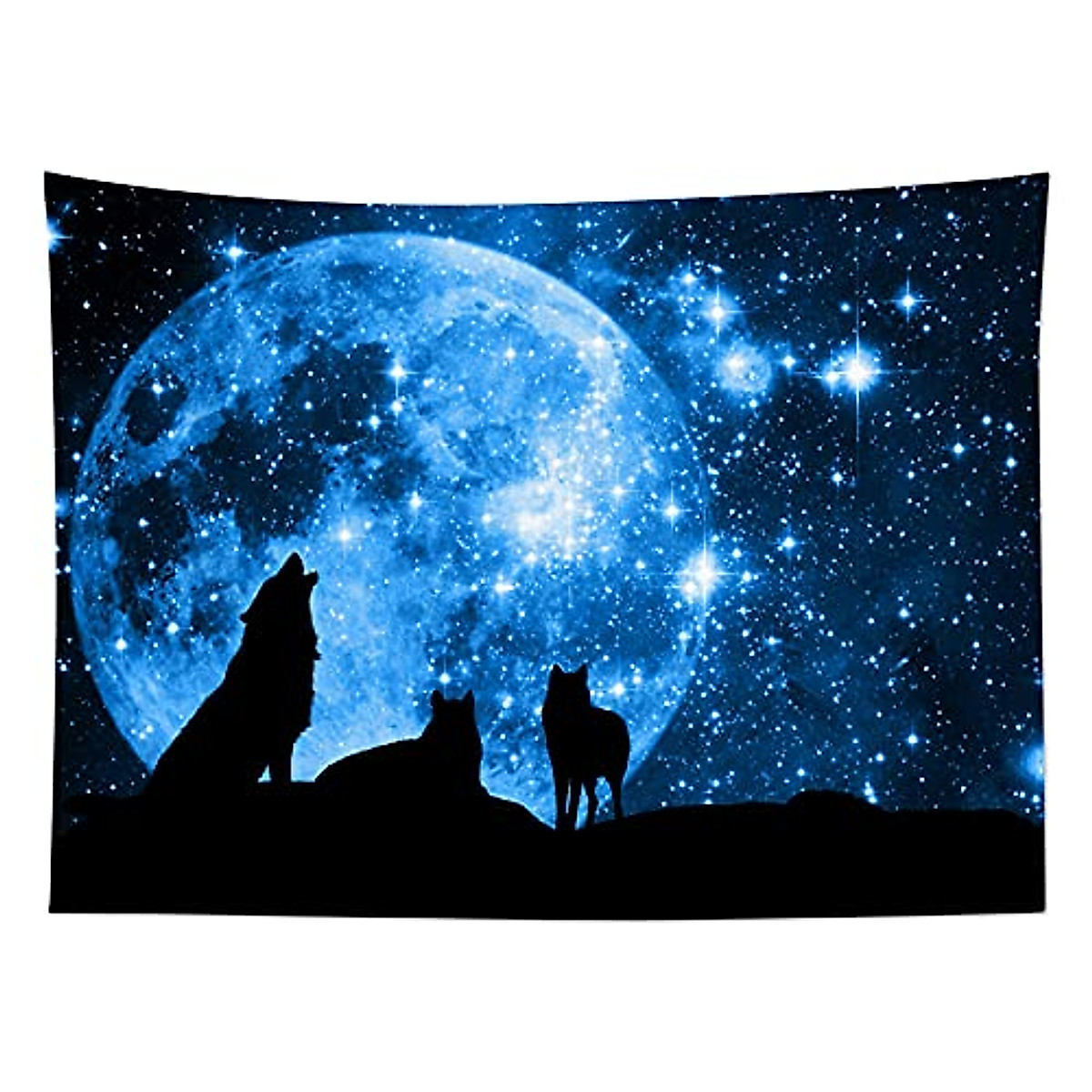 HVEST Wolf Tapestry Wall Hanging Full Moon in Blue Space Tapestries Wild Animal Wolves Wall Decor Blanket for Kids Bedroom Living Room Dorm Party (48X36")