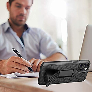 Aduro Combo Case & Holster for iPhone 12/ 12 Pro, Slim Shell & Swivel Belt Clip Holster, with Built-in Kickstand for Apple iPhone