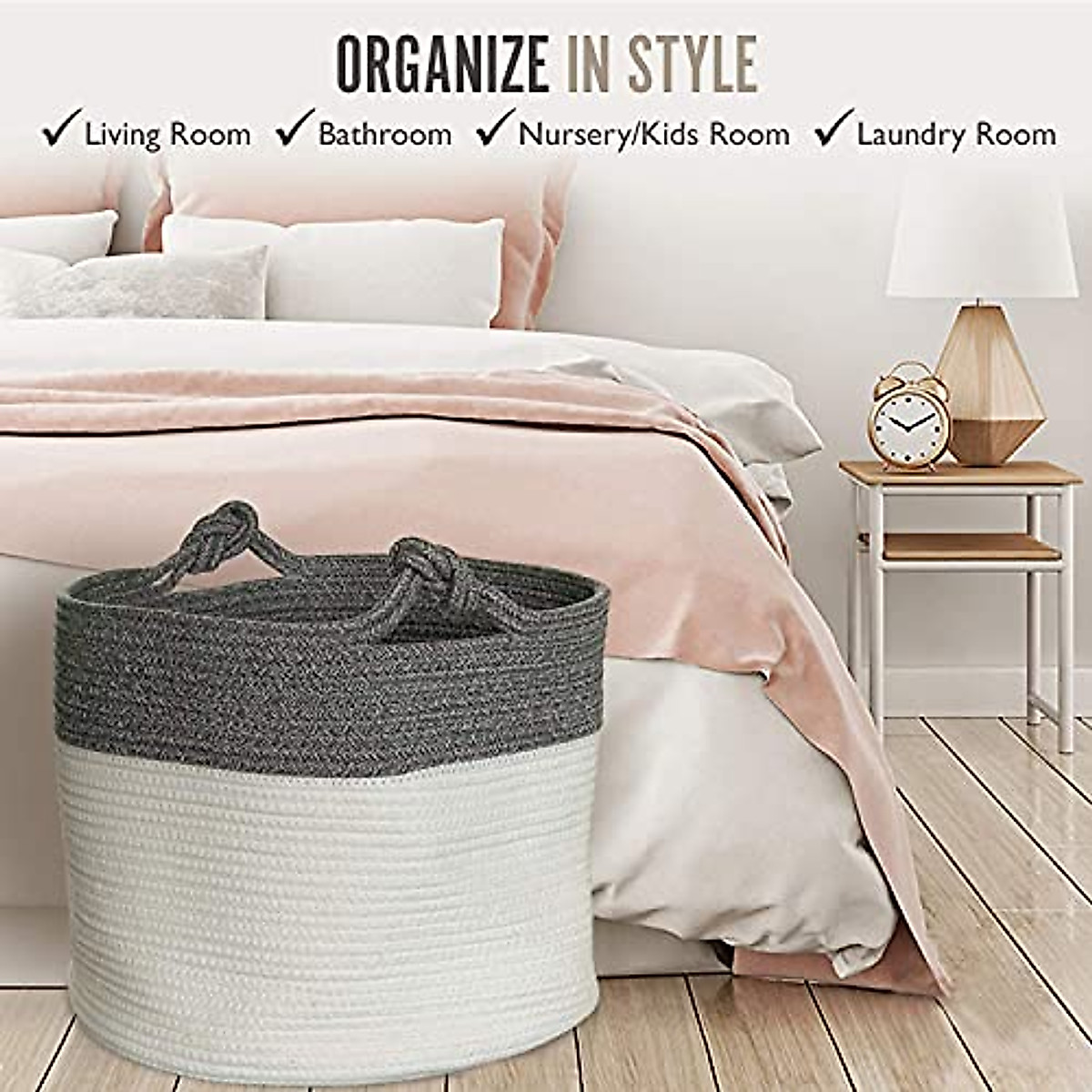 Altatac Rope Basket Living Room Large Storage Woven Basket for Organizing, Cotton Blanket Organizer, Rope Cotton Decorative Basket, Nursery Home Decor Gift