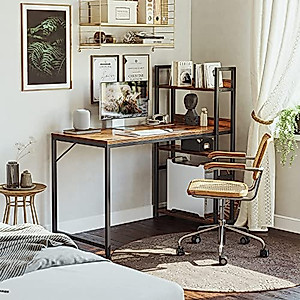 CubiCubi Computer Desk 47 inch with Storage Shelves Study Writing Table for Home Office,Modern Simple Style, Deep Rustic Brown