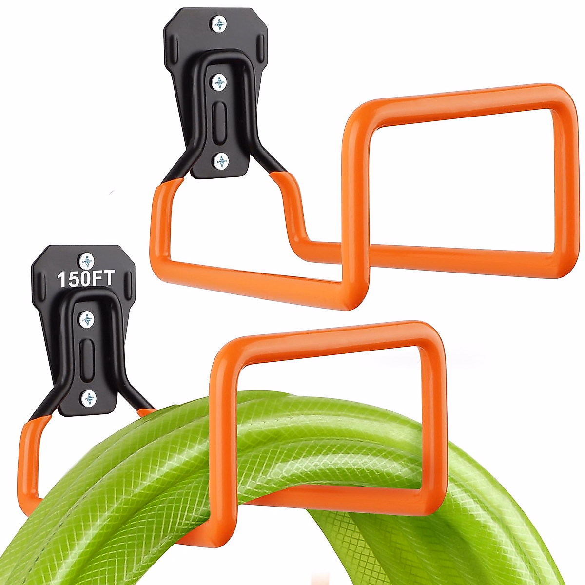 UPCERA Hose Holder Stand Wall Mount, 2Pcs Heavy Duty Garden Hose Hanger Reel, Metal Water Pipe Tube Hooks Rack for Outside Yard, Garage, Storage Organizer - Orange